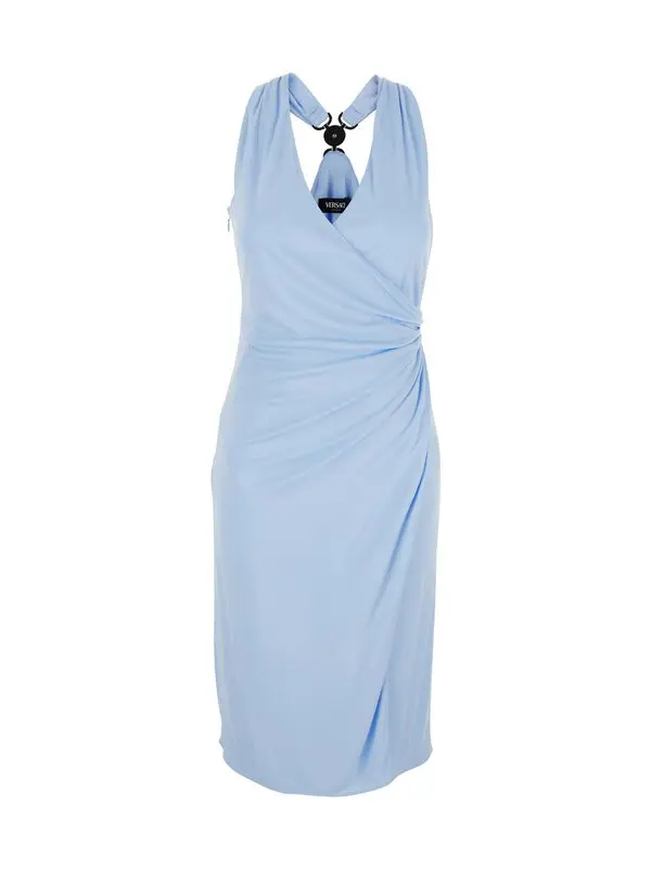 Versace Viscose V-neck Midi Dress With Medusa Plaque - Multicolor