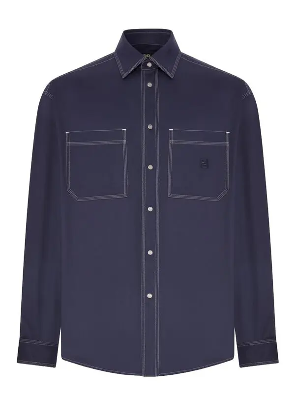 Fendi Cotton Shirt With Contrasting Stitching - Blue