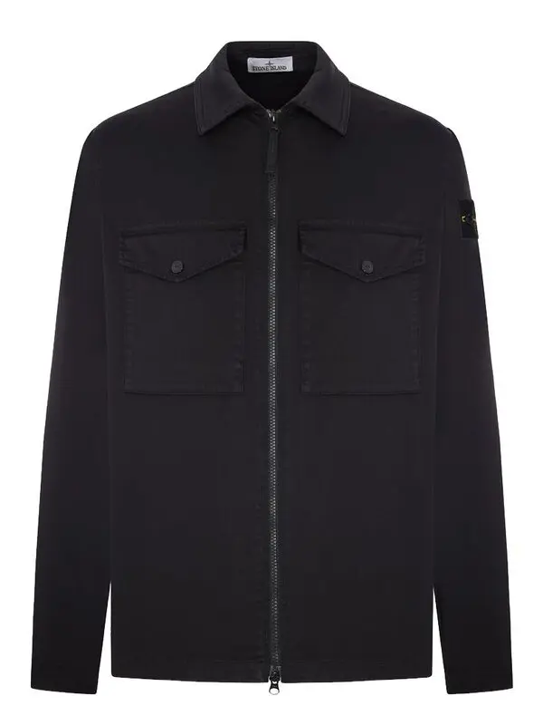 Stone Island Cotton Overshirt With Badge - Black