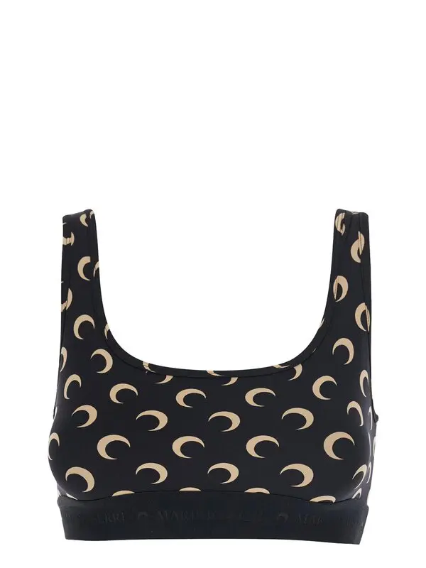 MARINE SERRE Sports Bra With All-over Moon Print In Tech Fabric For - Black