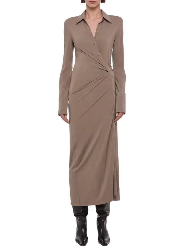 Helmut Lang Stretch Jersey Twisted Shirt Dress - Neutral