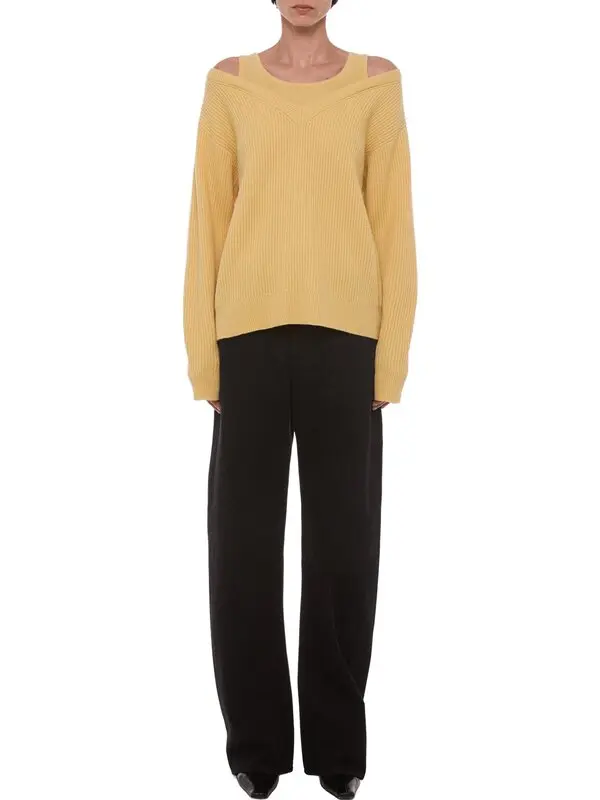 Helmut Lang Ribbed Wool Layered V-neck Sweater - Yellow