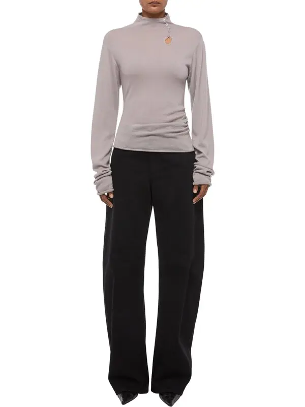 Helmut Lang Wool Long-sleeve Button Mock Neck Top - Grey