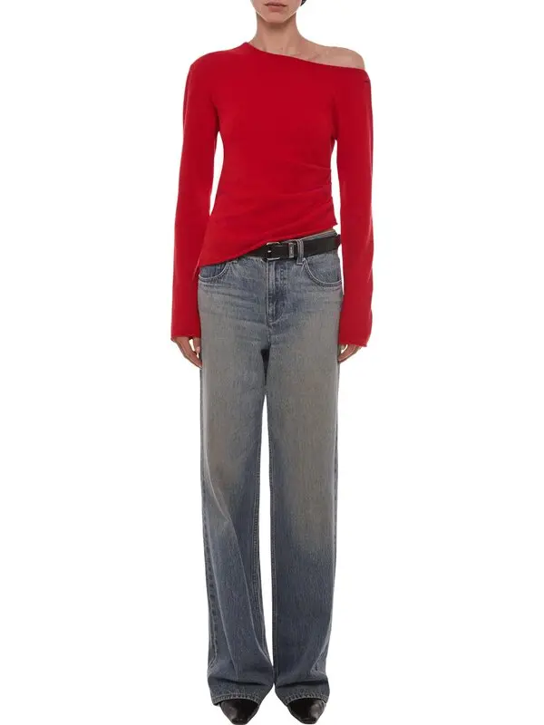Helmut Lang Wool Asymmetric Drape Top - Red