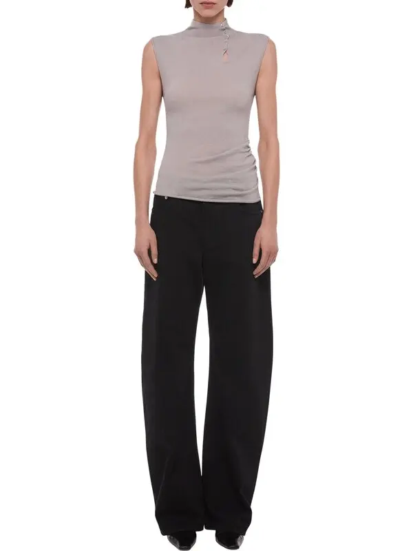 Helmut Lang Wool Sleeveless Button Mock Neck Top - Grey