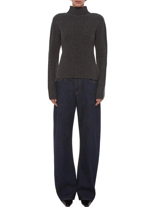 Helmut Lang Ribbed Wool Mock Neck Sweater - Grey