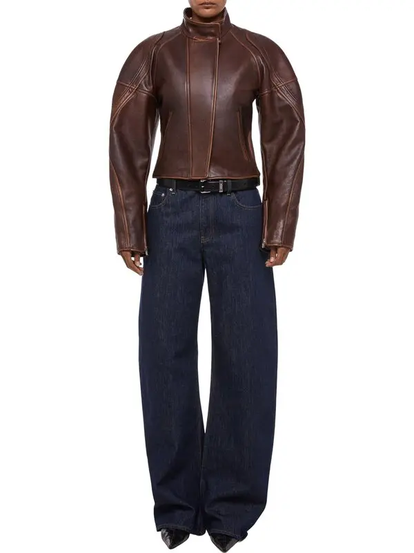 Helmut Lang Leather Cropped Saddle Jacket - Brown