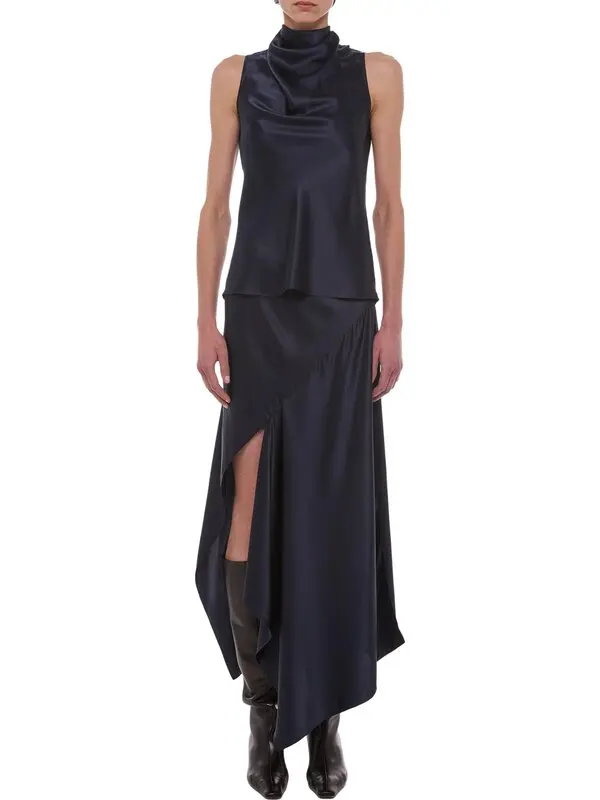 Helmut Lang Silk Tie-neck Sleeveless Blouse - Blue