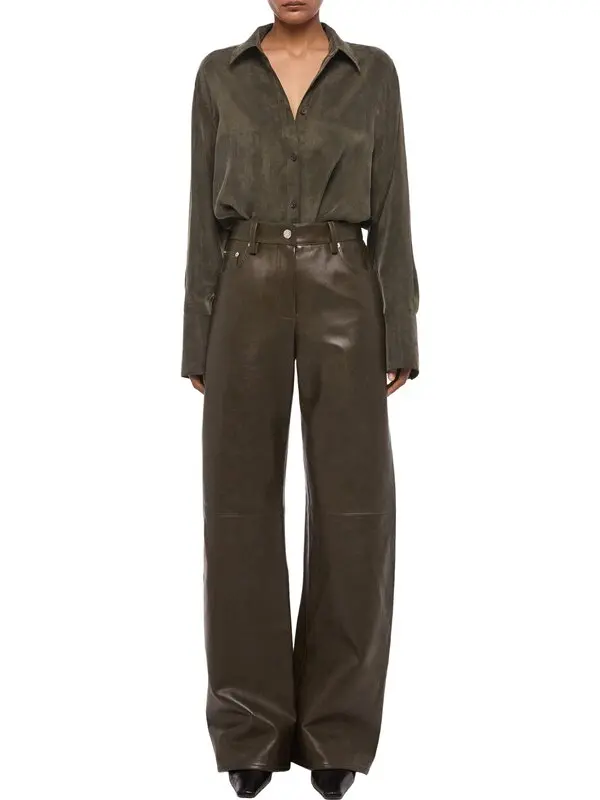 Helmut Lang Bonded Leather Relaxed Bootcut Jeans - Green
