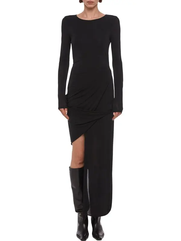 Helmut Lang Stretch Jersey Twisted Drape Dress - Black