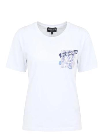 Emporio Armani Cotton Jersey T-shirt With Appliqué And Sequins - White
