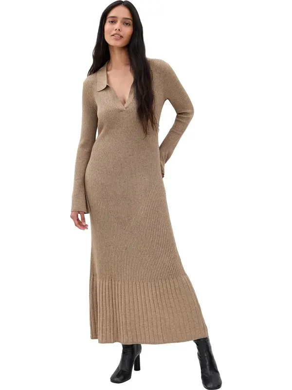 O.P.T Nicole Ribbed Knit Dress - Mocha