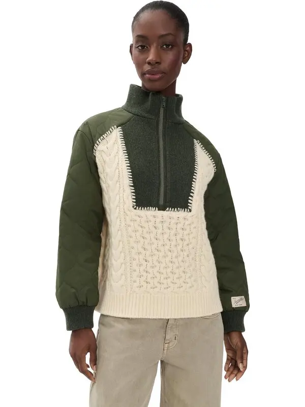Sea Allen Cable Half Zip Combo Pullover - Army