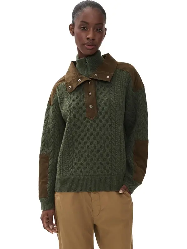 Sea Allen Cable Half Zip Double Layer Sweater - Green
