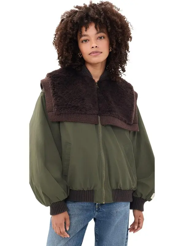 Sea Marta Faux Fur Combo Bomber Jacket - Army