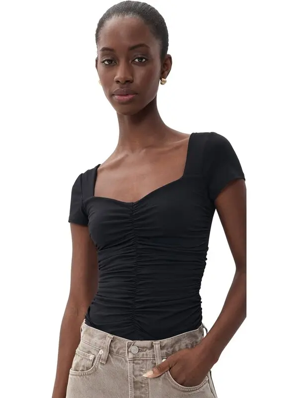 Susana Monaco Sweetheart Gathered Top - Black
