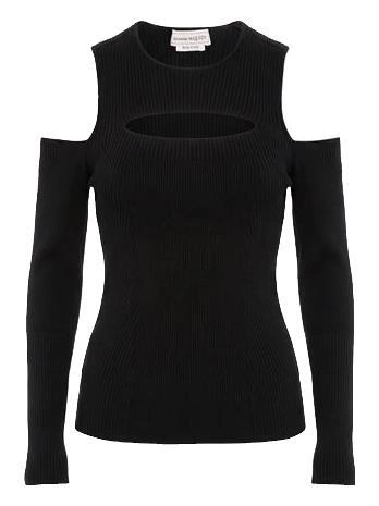 Alexander McQueen Cold-shoulder Ribbed-knit Sweater - Black