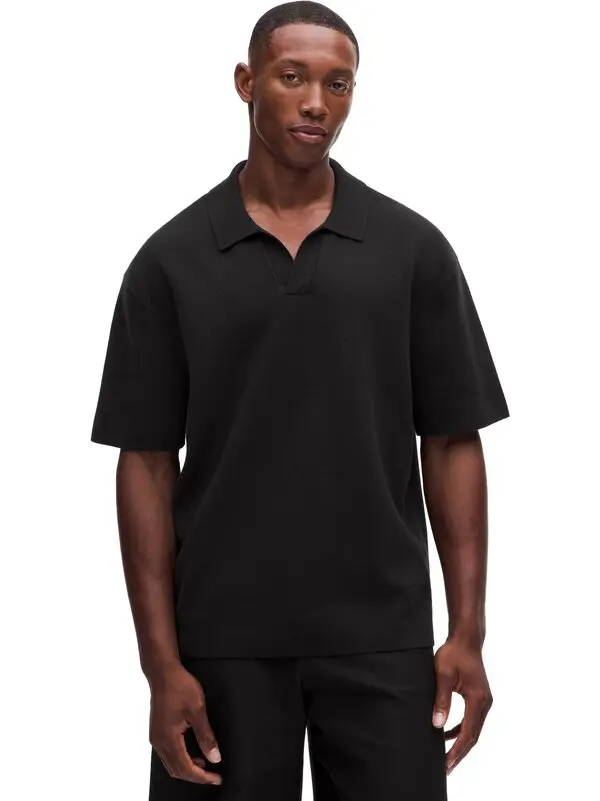 Lululemon Cotton-blend Knit Short-sleeve Polo Shirt - Black