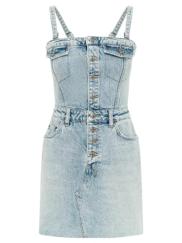Ksubi Spaghetti Strap Denim Mini Dress With Button Front And Pockets - Navy