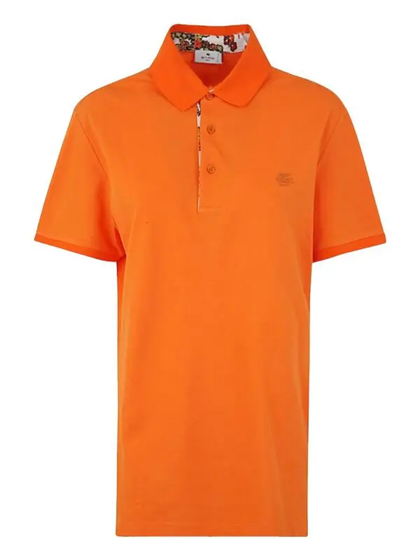 Etro Logo Embroidered Short Sleeved Polo Shirt - Orange
