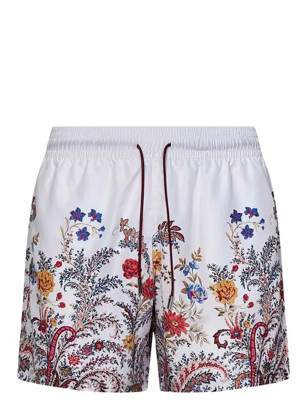 Etro Floral Printed Drawstring Swim Shorts - White