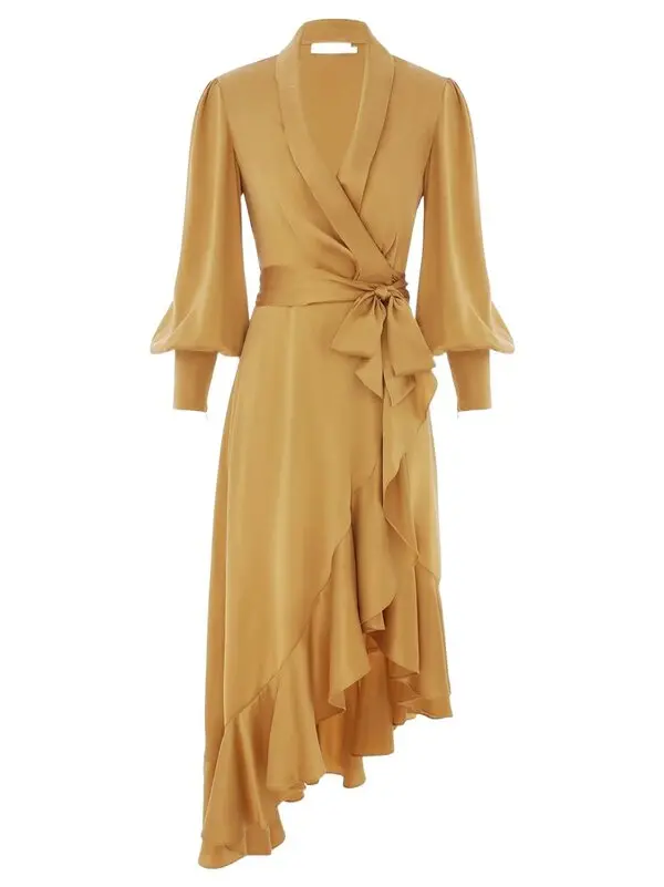 Zimmermann Wrap Satin Midi Dress - Nude