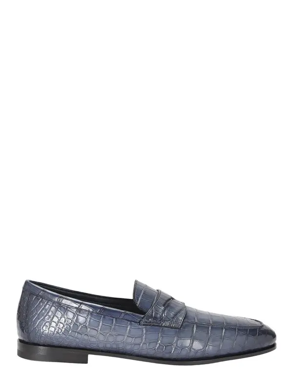 Santoni Crocodile Carlos Penny Loafers - Navy