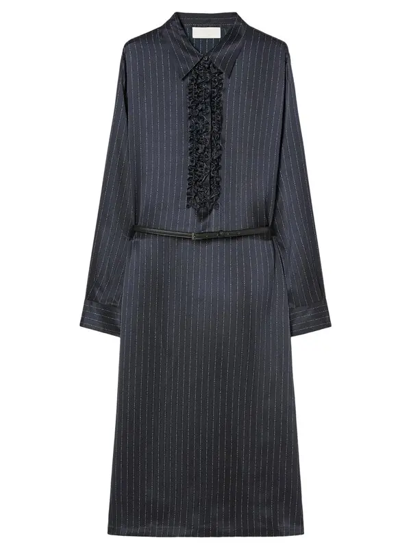 Marina Rinaldi Silk Pinstripe Midi Dress - Navy