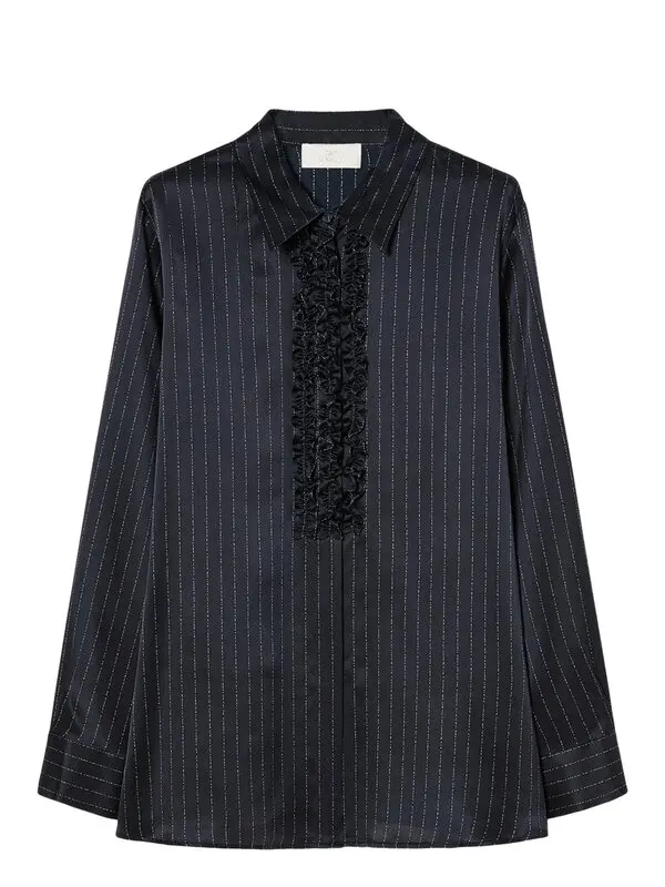 Marina Rinaldi Silk Pinstripe Shirt - Navy