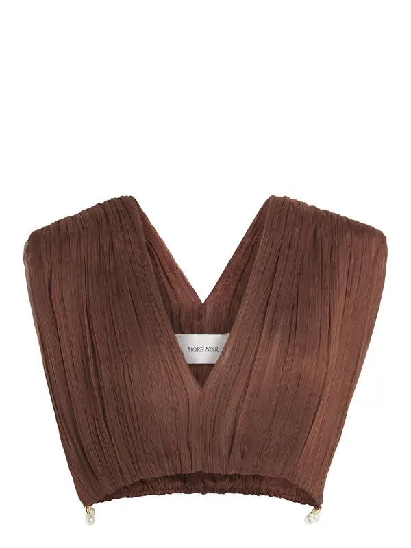 MORE NOIR Silk Chiffon Izzi Crop Top - Brown