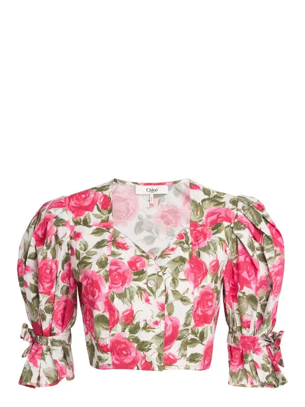 Chloé Cotton Cropped Floral Top - Pink