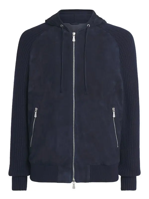 Eleventy Suede-trim Padded Jacket - Blue