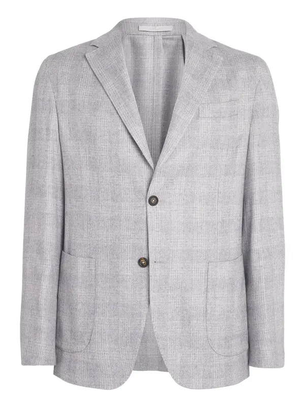 Eleventy Silk-cashmere Check Unstructured Blazer - Grey