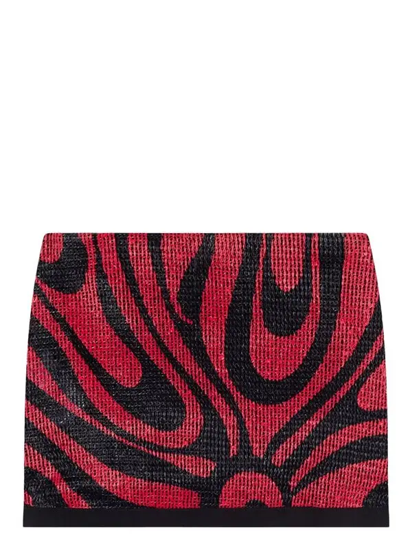 Emilio Pucci Printed Raffia Wrap Mini Skirt - Black