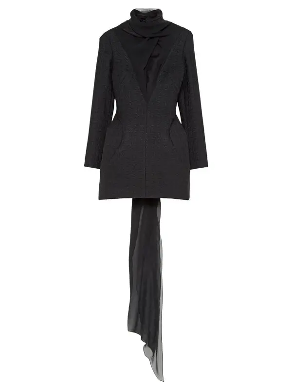 Alexander McQueen Tweed Tie-neck Mini Dress - Black