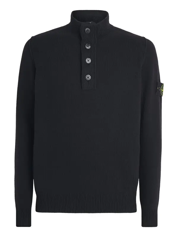 Stone Island Wool-blend Button-up Sweater - Black