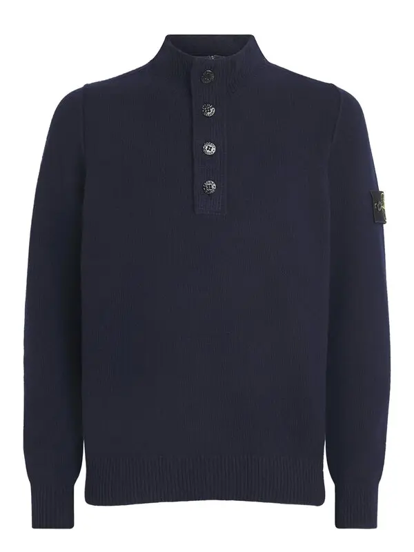 Stone Island Wool-blend Button-up Sweater - Navy