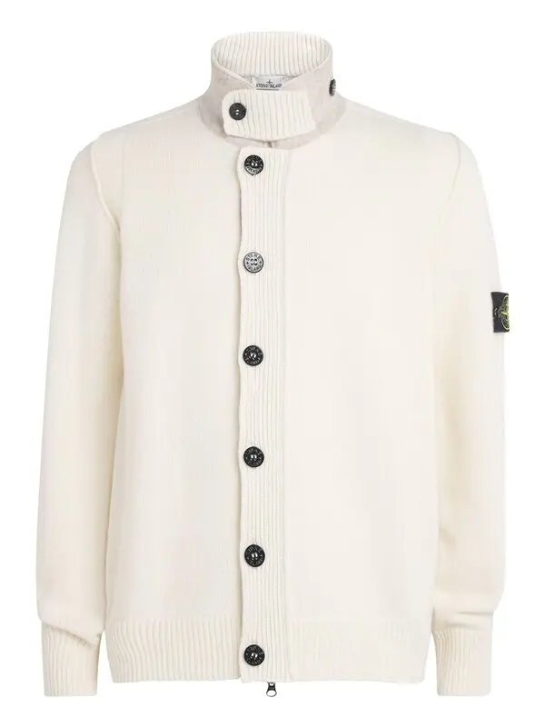 Stone Island Lambswool Stand-collar Cardigan - Ivory