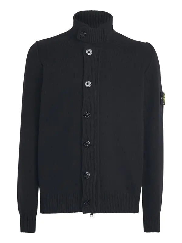 Stone Island Lambswool Stand-collar Cardigan - Black