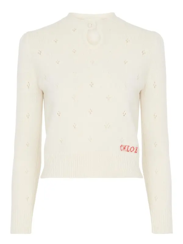 Chloé Logo Embroidered Knitted Jumper - White