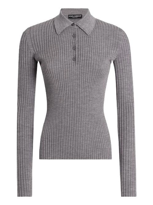 Dolce & Gabbana Ribbed Polo Top - Gray