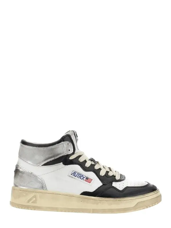 AUTRY Distressed High-top Lace-up Sneakers - Nude