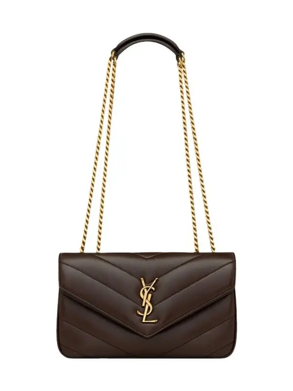 Saint Laurent Loulou Small In Matelassé Lambskin - Deep Mountain Walnut