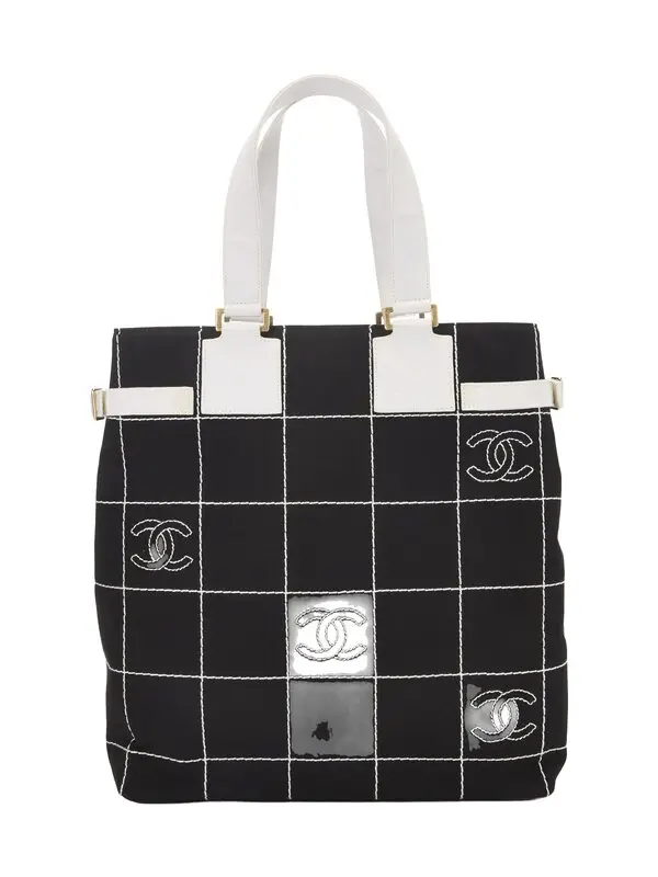 Chanel Canvas Chocolate Bar Tote - Black