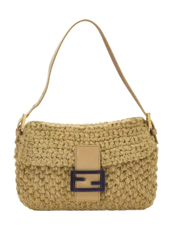 Fendi Metallic Crochet Baguette - Gold