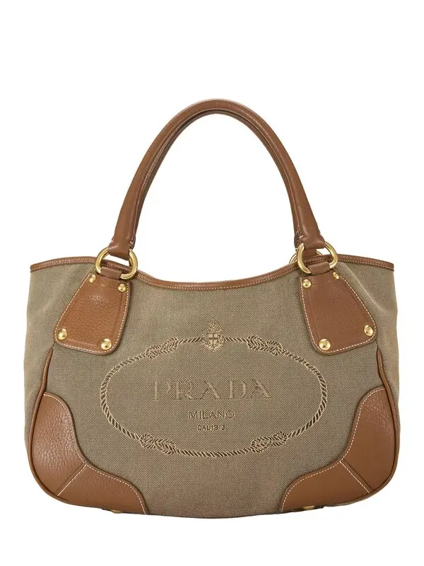 Prada Logo Canvas Tote - Brown