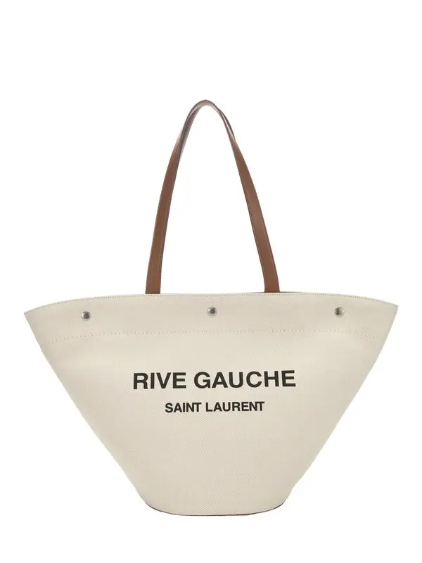 Saint Laurent Linen Rive Gauche Bucket Tote - Brown