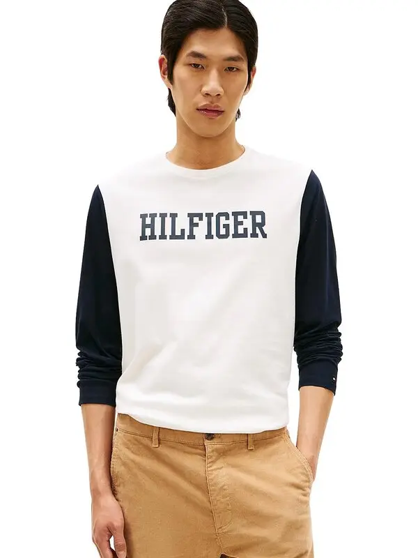 Tommy Hilfiger Long-sleeve Colorblock Hilfiger T-shirt - Ivory