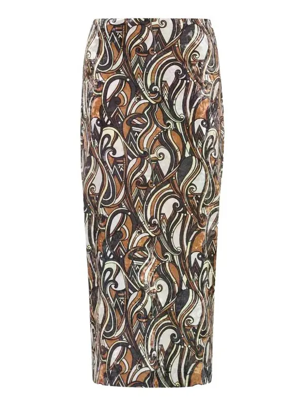 PIERRE-LOUIS MASCIA Ranat Swirl-print Midi Skirt - Brown