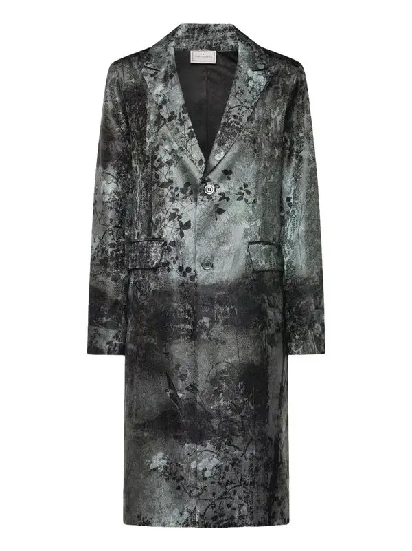 PIERRE-LOUIS MASCIA Floral-motif Notched-lapel Coat - Grey